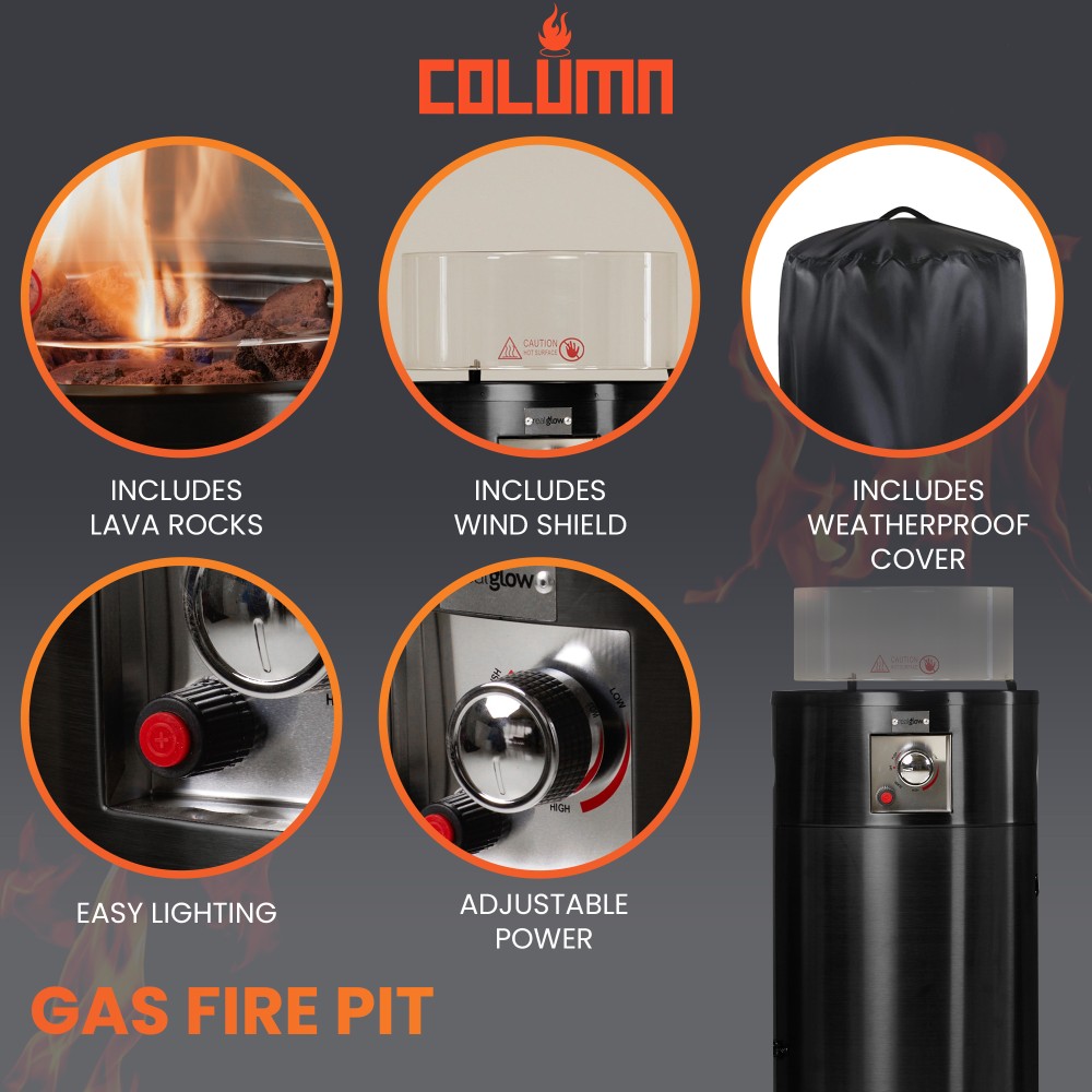REALGLOW Column Gas Patio Heater (Fire Pit) 10KW - Gasdepot UK