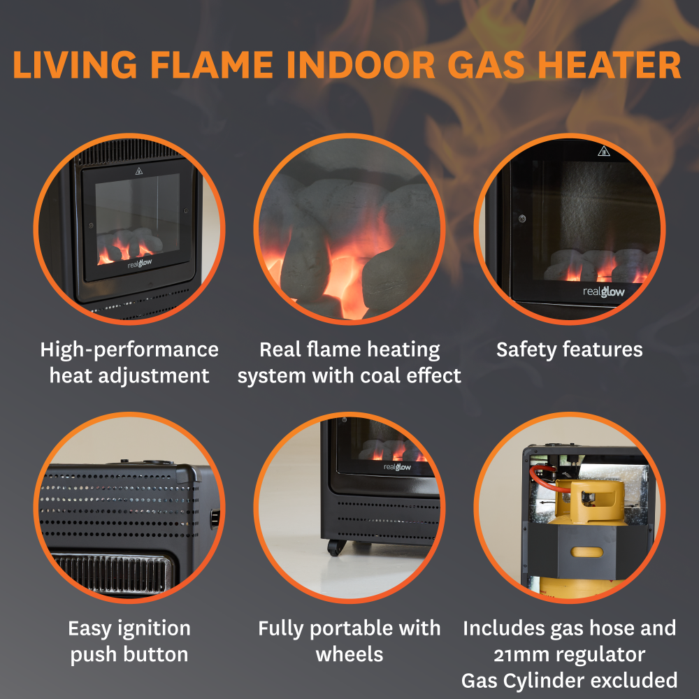 WarmGlow Living Flame Gas Heater | Portable Indoor Gas Heater UK